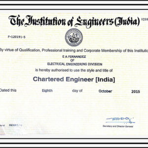 Certificate of Chartered Engineer – Marine Electrical Technology